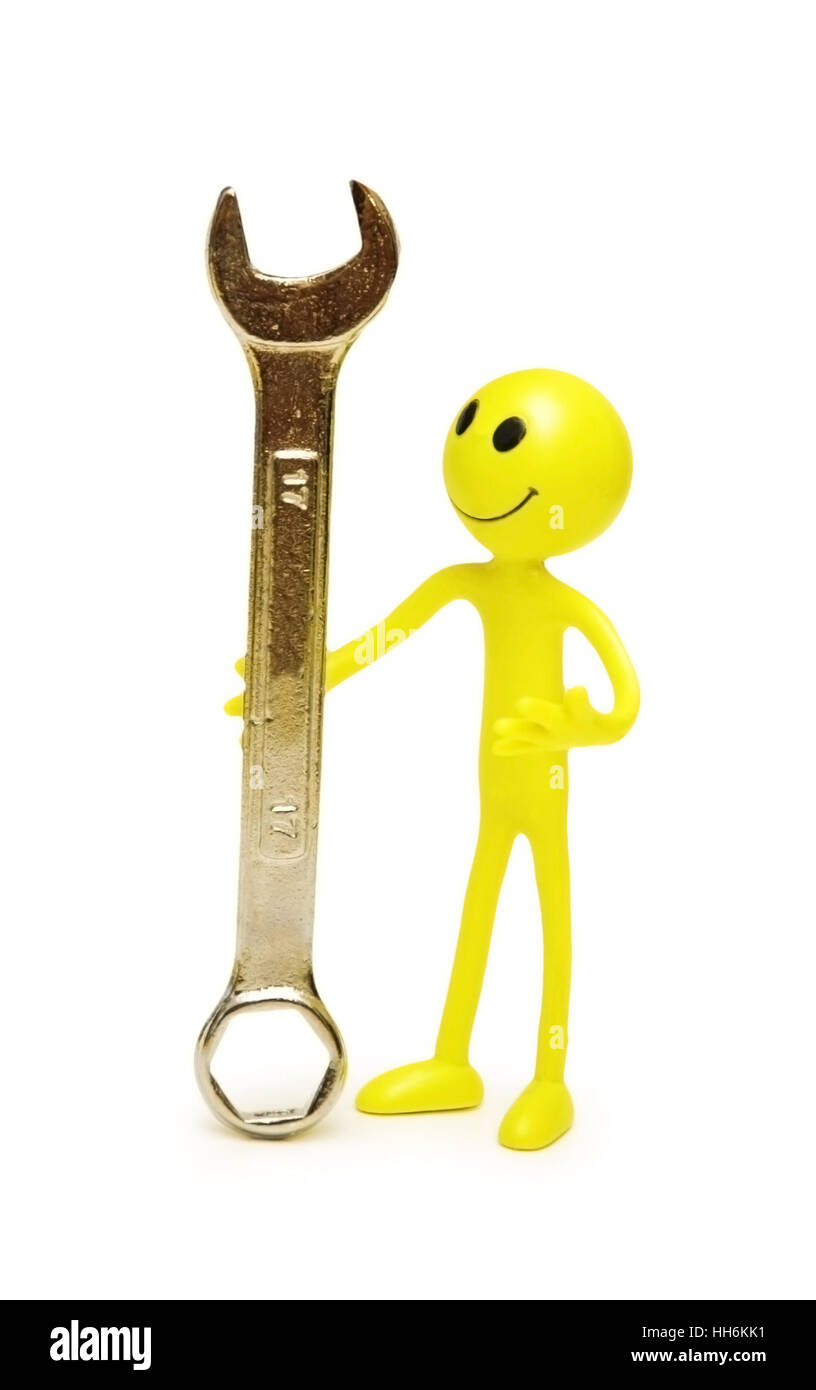 Smilie with spanner isolated on white Stock Photo - Alamy