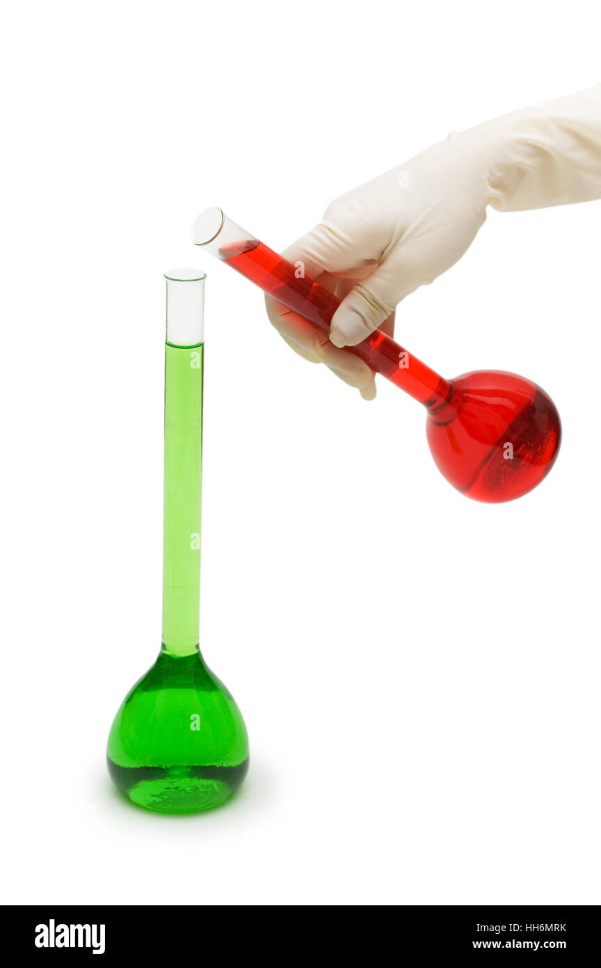 Hand pouring chemicals isolated on the white Stock Photo - Alamy