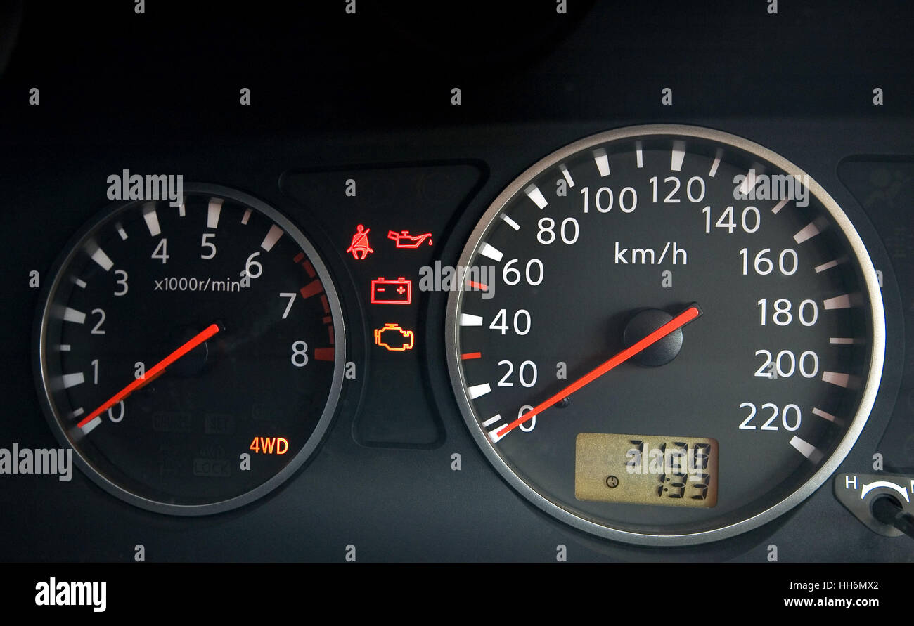 Close up of car dashboard with speedometer Stock Photo - Alamy