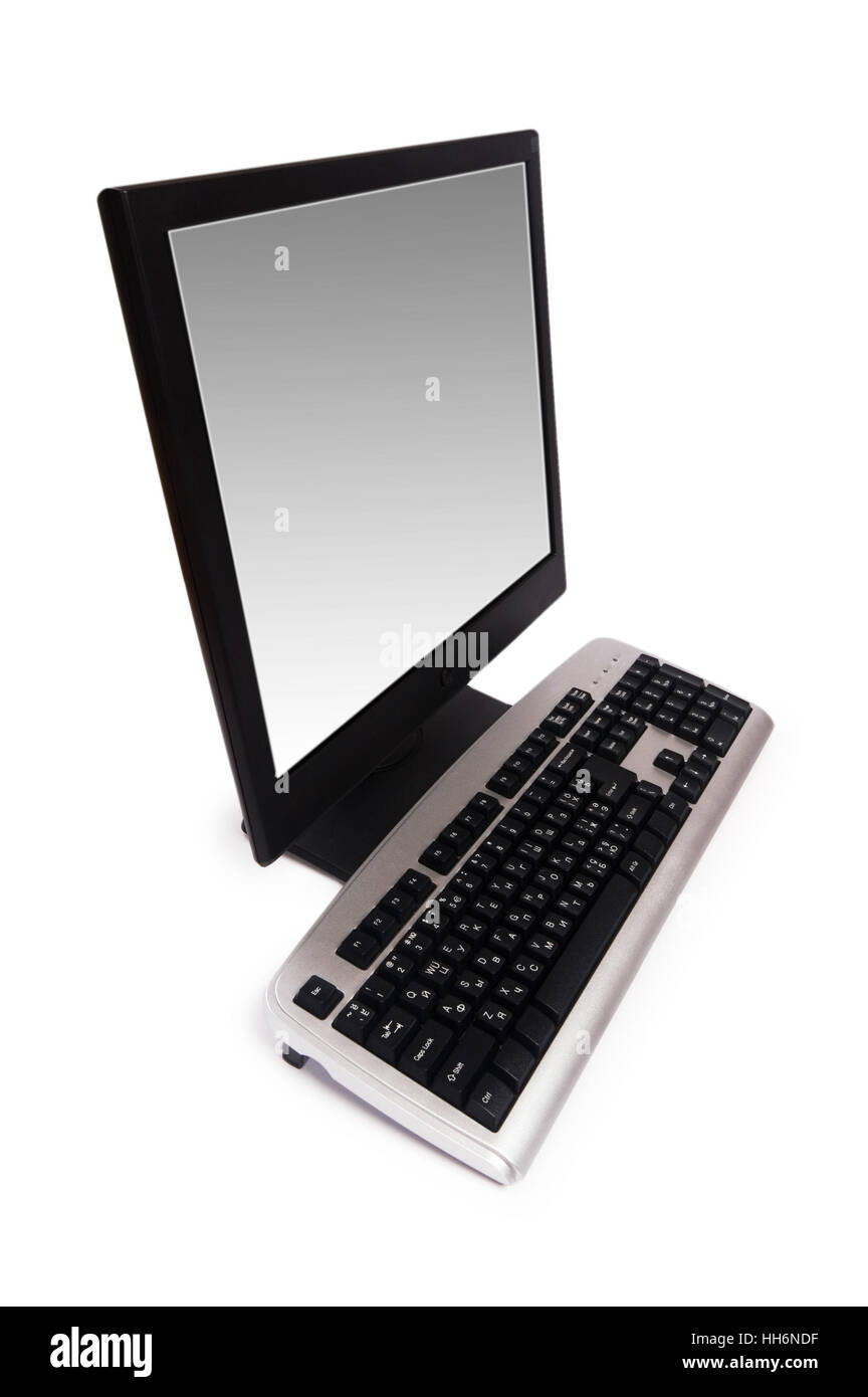 Computer with flat screen isolated on white Stock Photo - Alamy