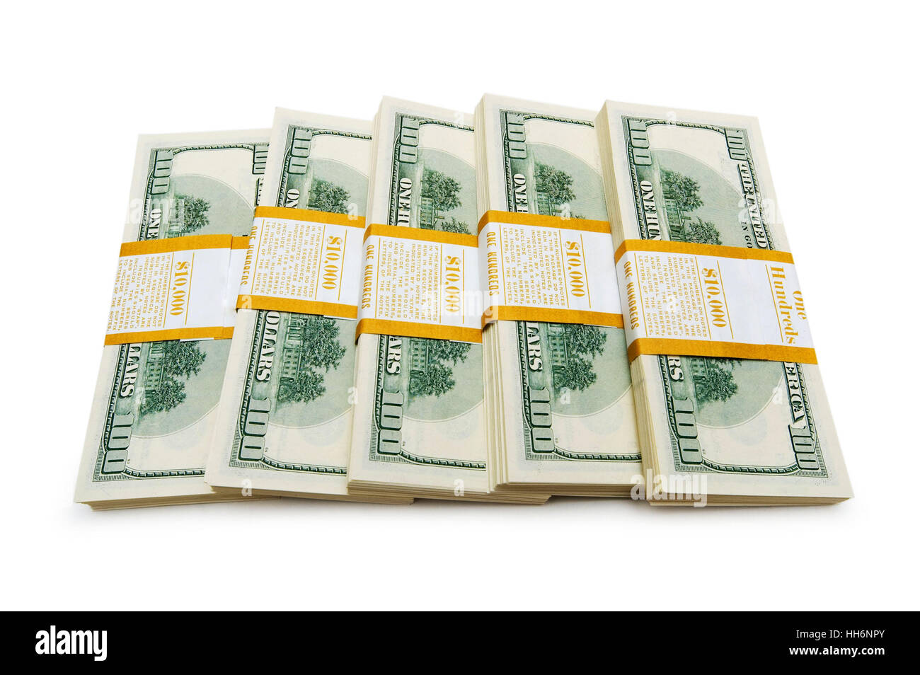 Ten thousand dollar stacks on the white Stock Photo - Alamy
