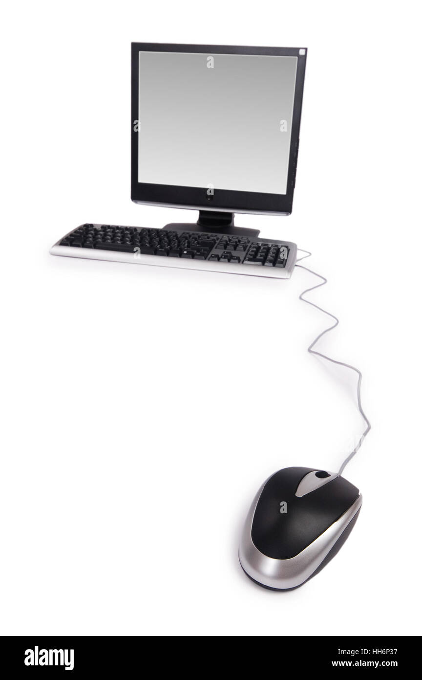 Computer with flat screen isolated on white Stock Photo - Alamy