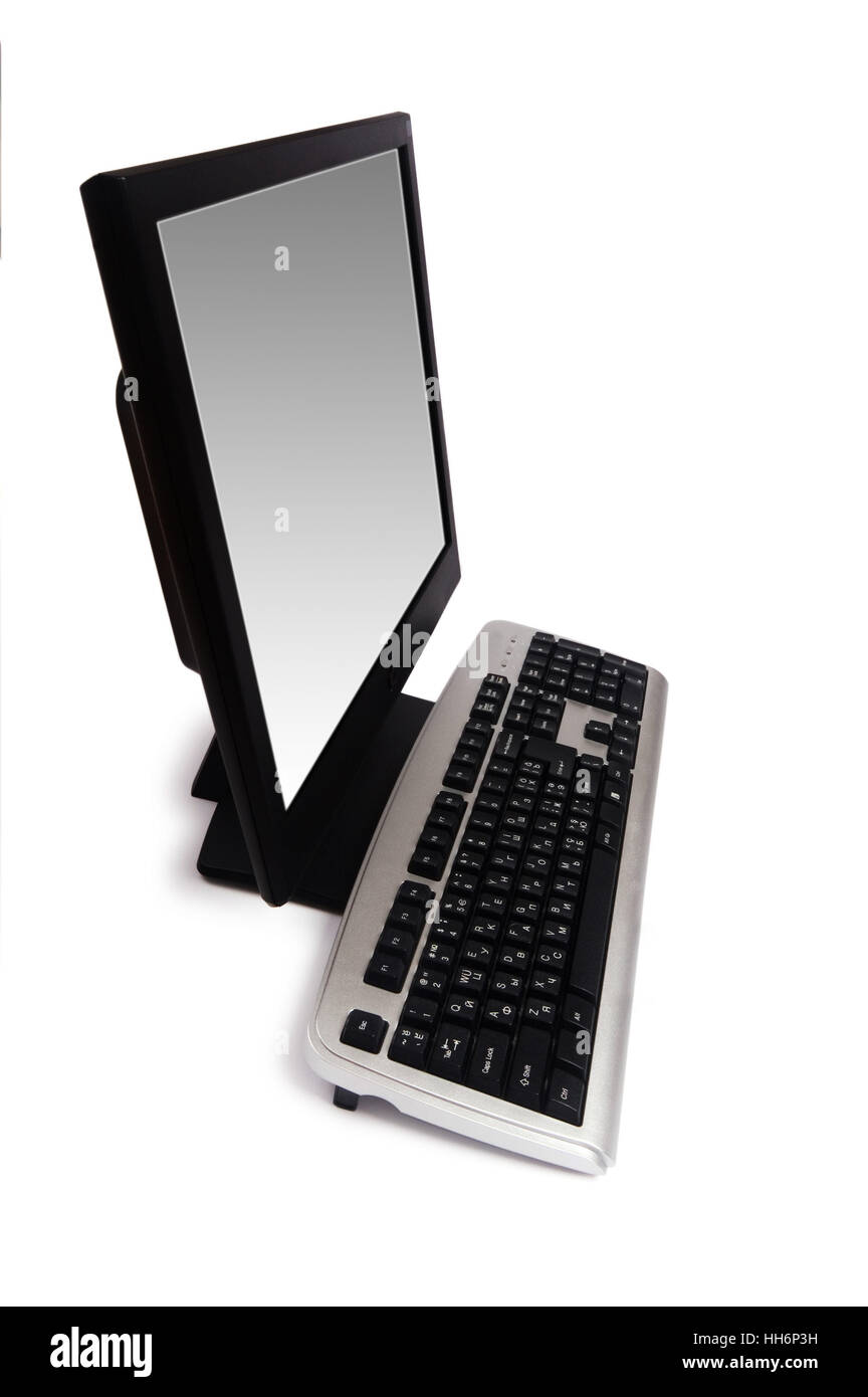 Computer with flat screen isolated on white Stock Photo - Alamy
