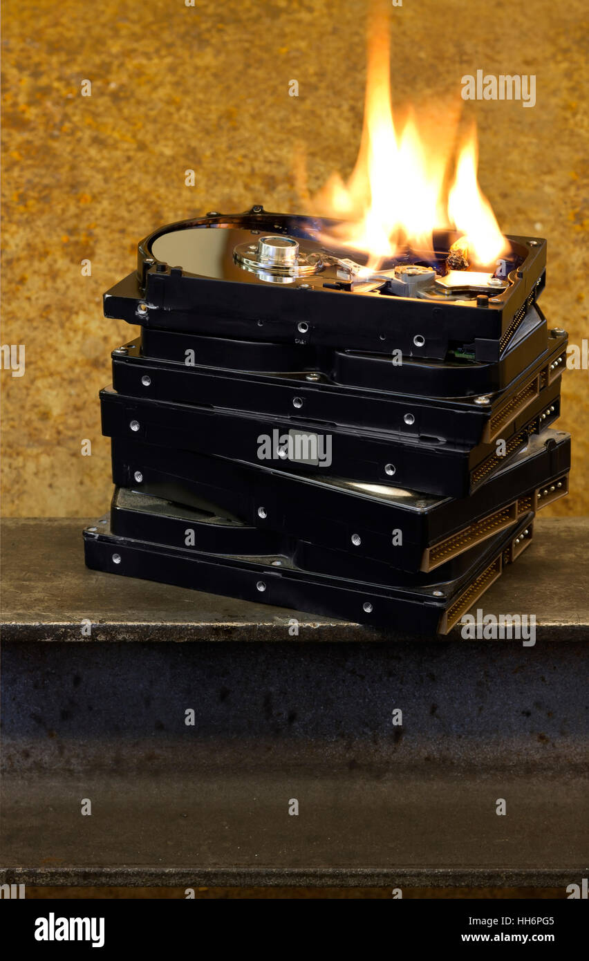 fire, conflagration, data loss, flame, fixed-disk drive, hard disk ...