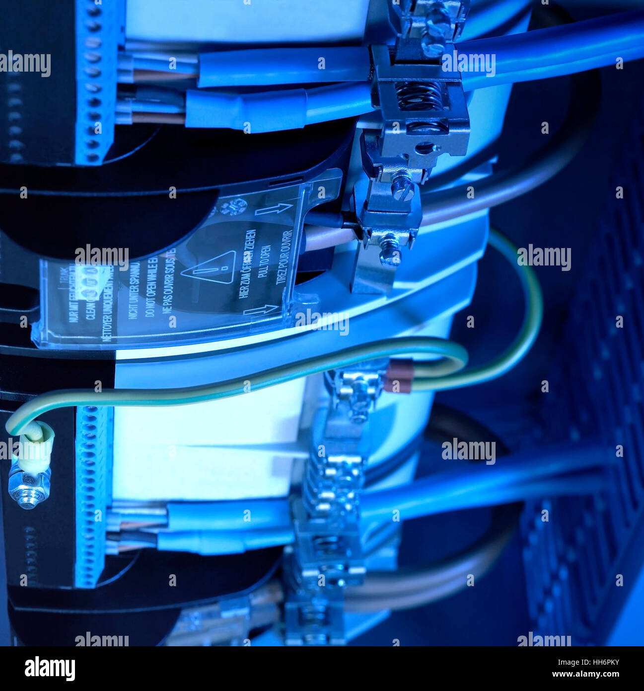 detail of a electric apparatus with cables and clamps Stock Photo - Alamy