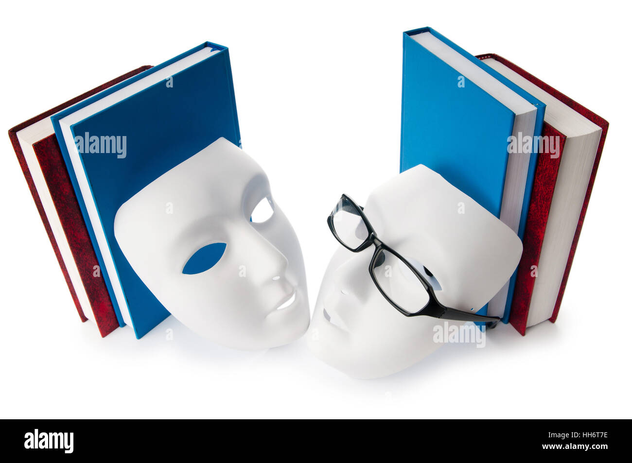 Reading concept with masks, books and glasses Stock Photo - Alamy