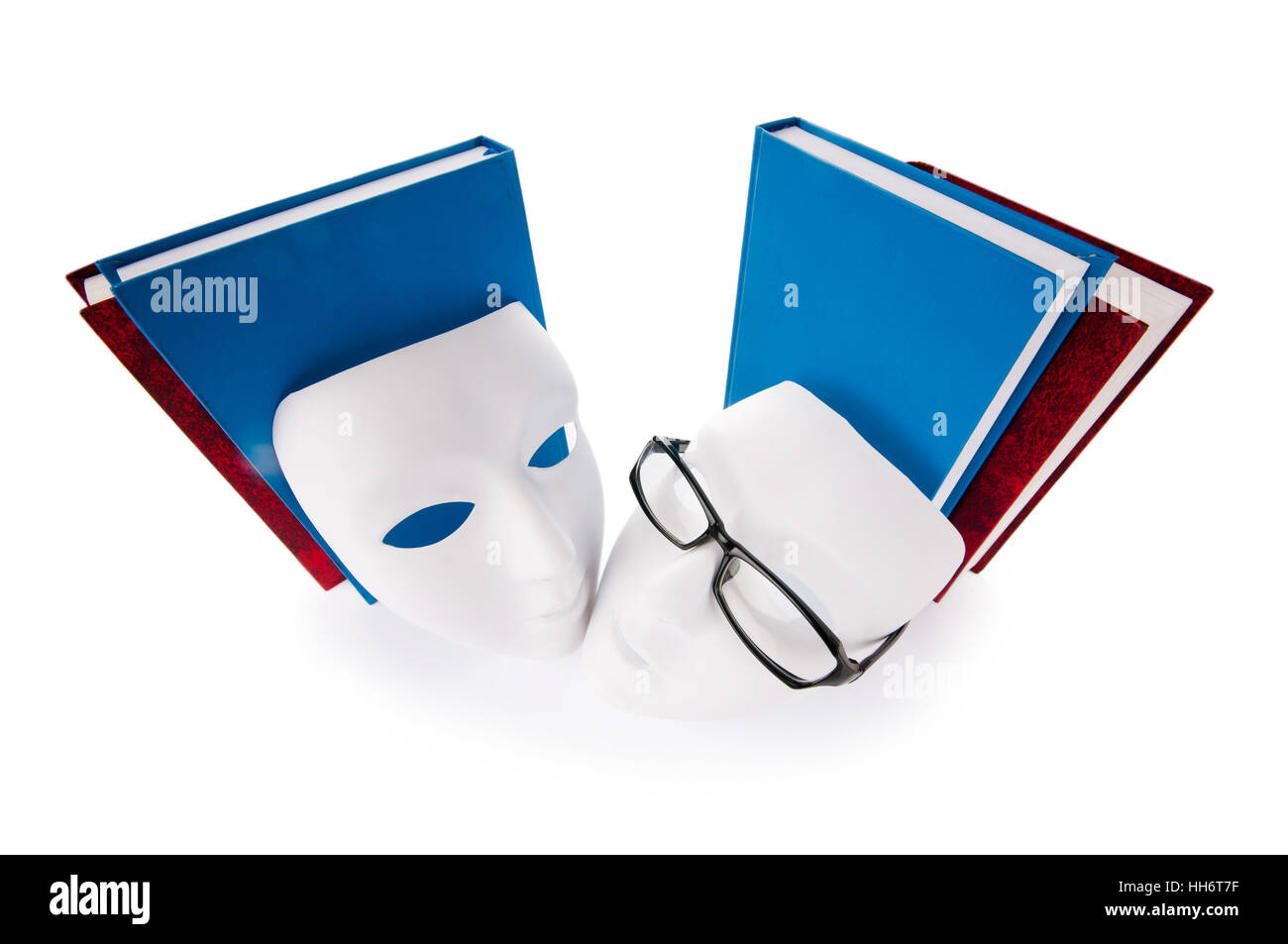 Reading concept with masks, books and glasses Stock Photo - Alamy