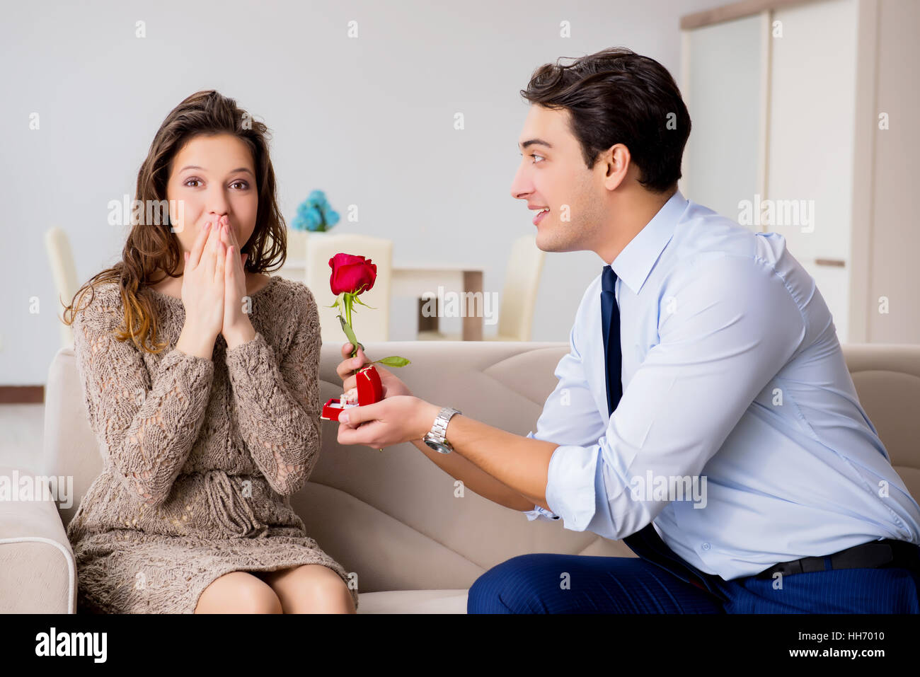 Romantic concept with man making marriage proposal Stock Photo - Alamy