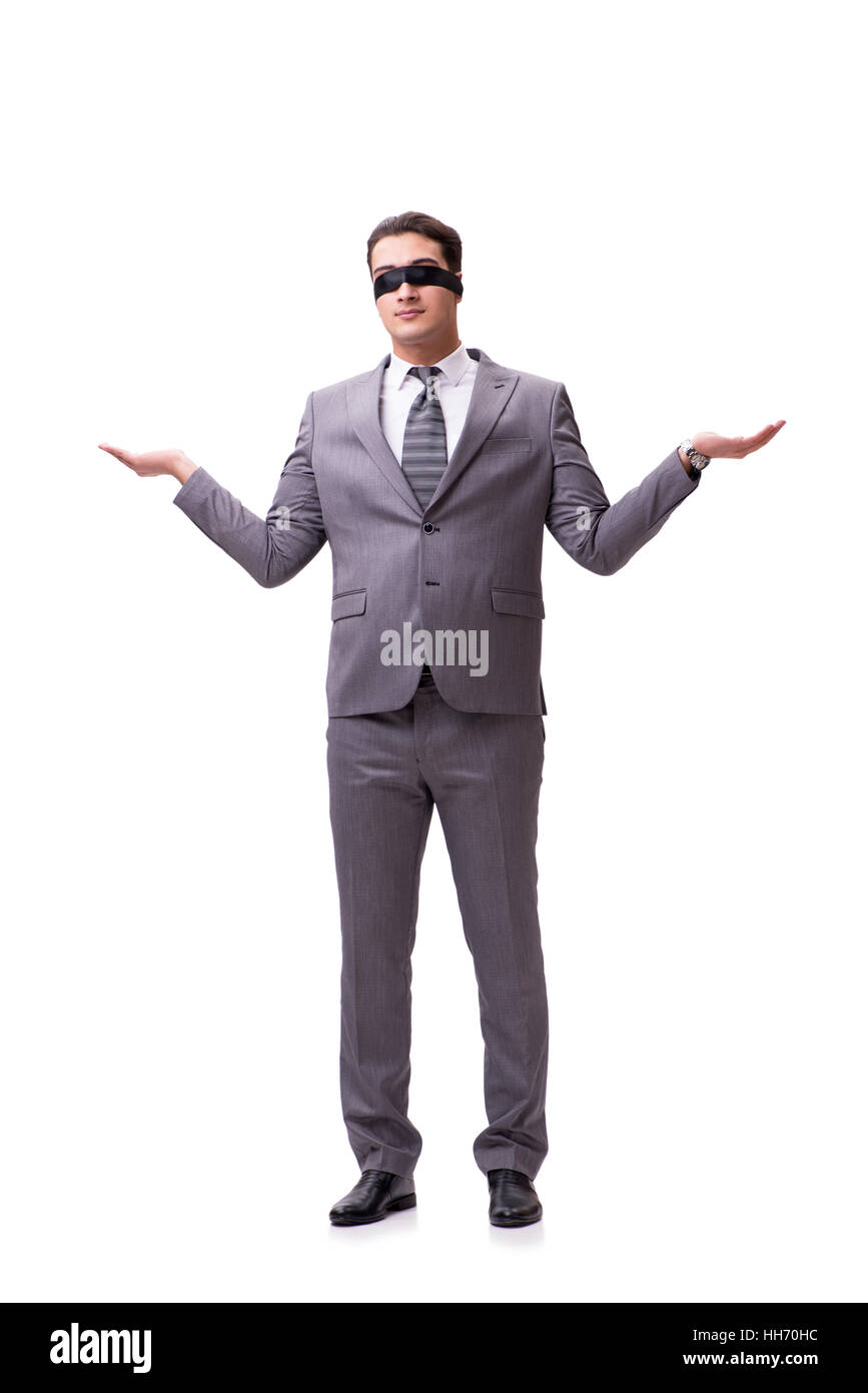 Blindfolded businessman isolated on white Stock Photo - Alamy
