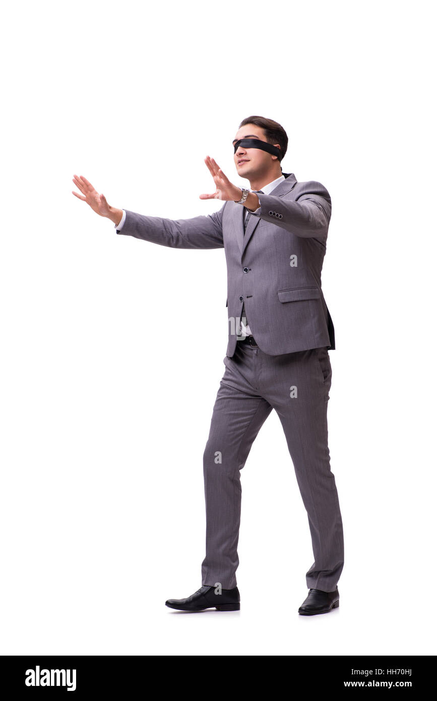 Blindfolded businessman isolated on white Stock Photo - Alamy