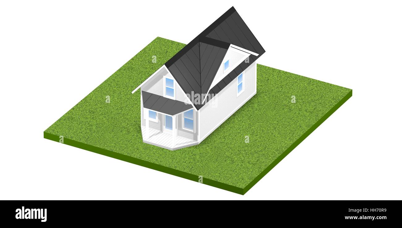 3D Rendered Illustration of a tiny house on a trailer. House is ...