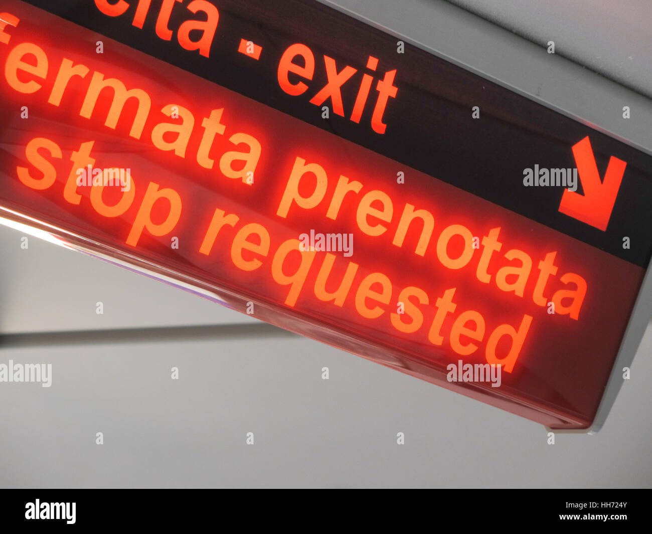 Exit lamp indicator and bus stop request inside a bus Stock Photo - Alamy