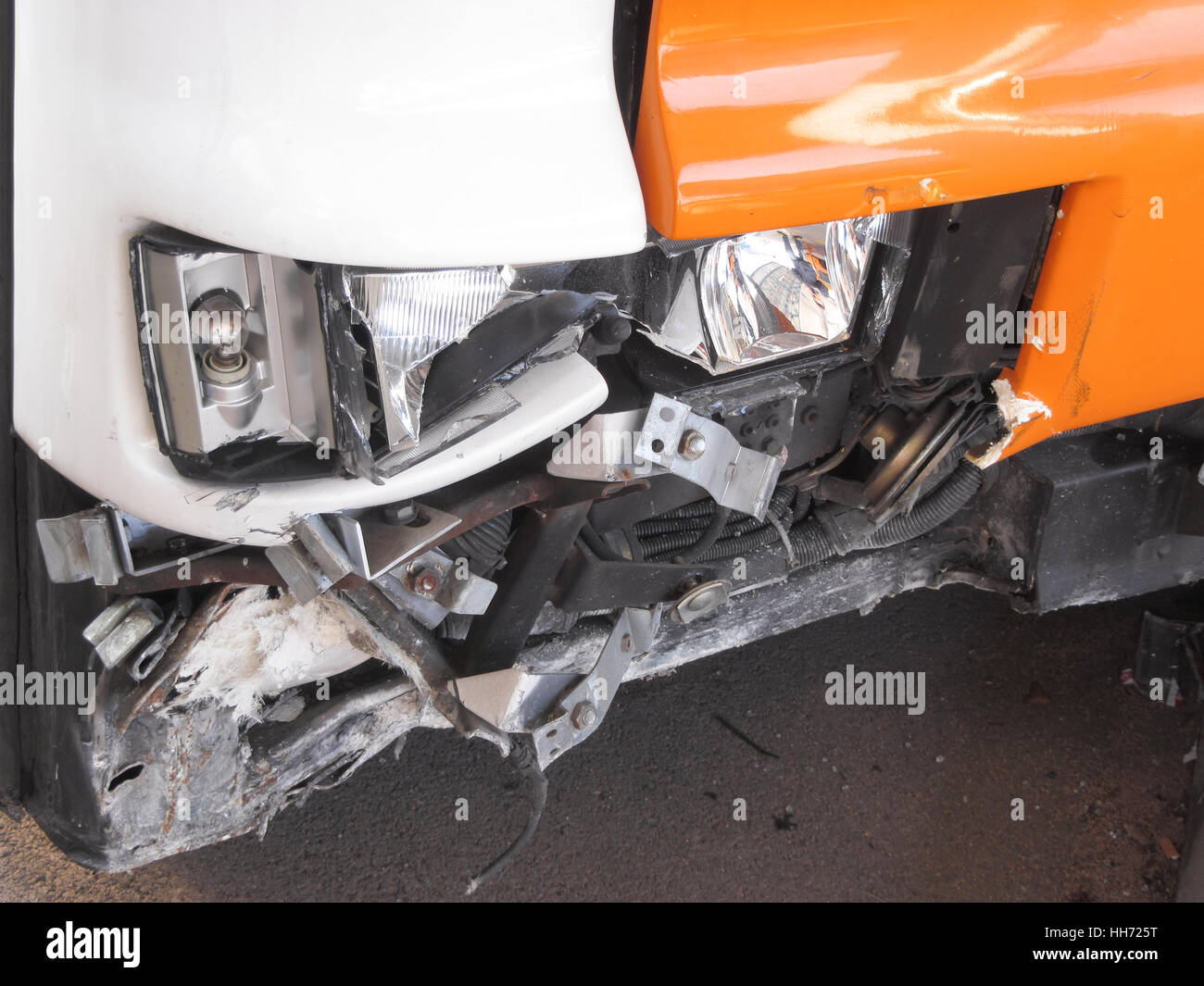 unbreakable frontal glass damaged by crash in a public transport bus ...