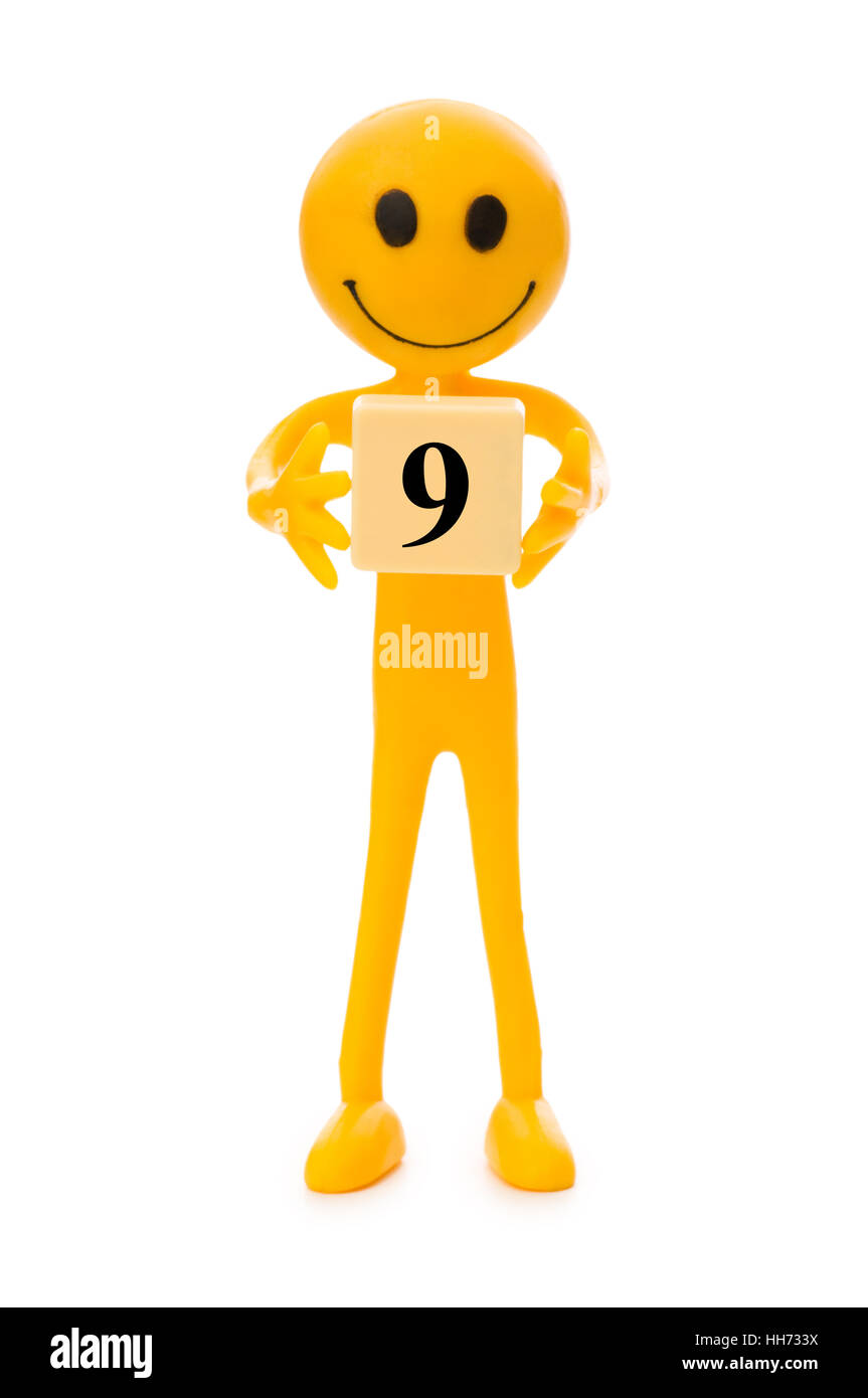 Smiley holding the number isolated on white Stock Photo - Alamy