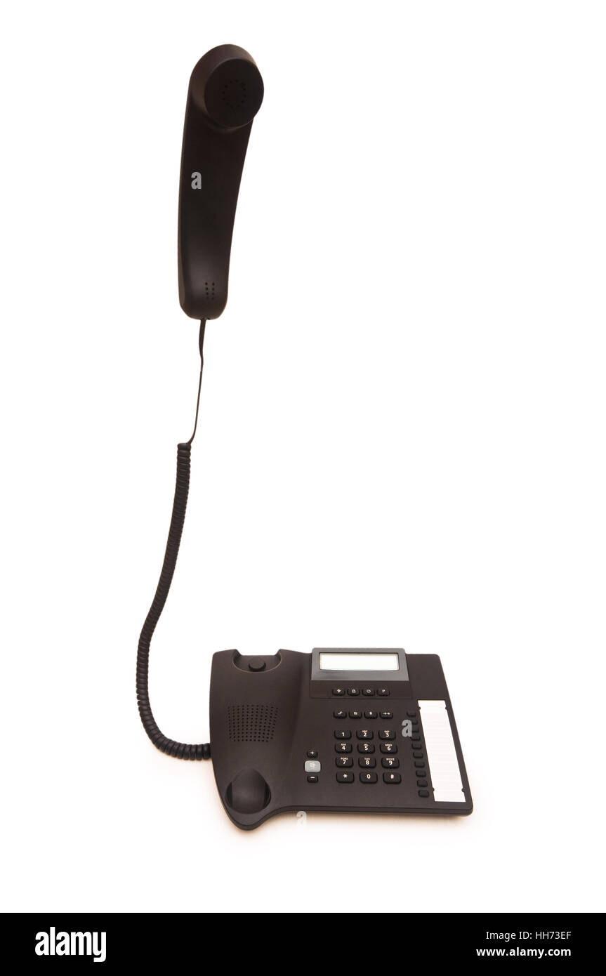 Phone with hanging receiver isolated on white Stock Photo - Alamy
