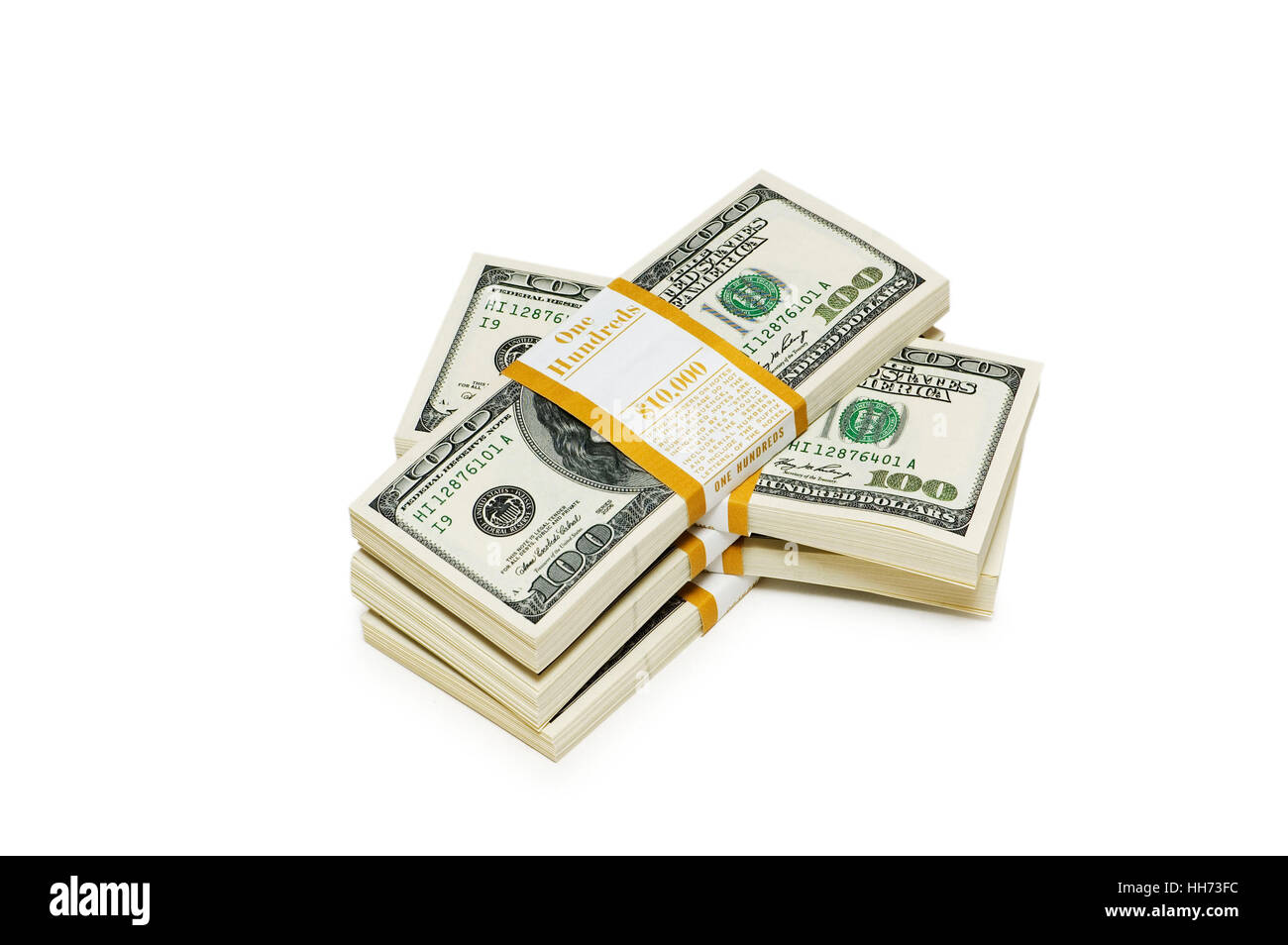 Ten thousand dollar stacks on the white Stock Photo - Alamy