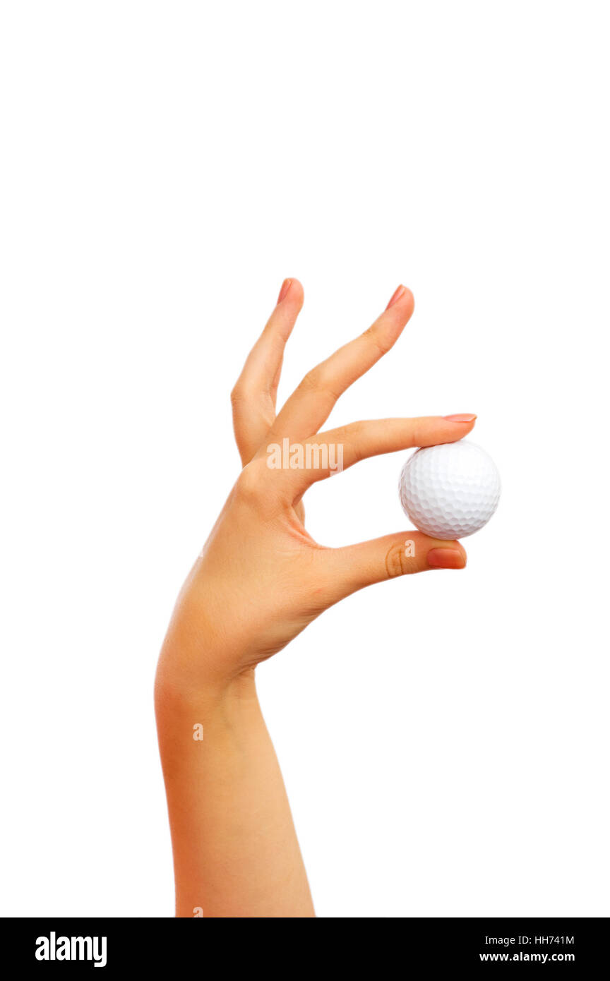 Hand holding golf ball isolated on the white Stock Photo - Alamy