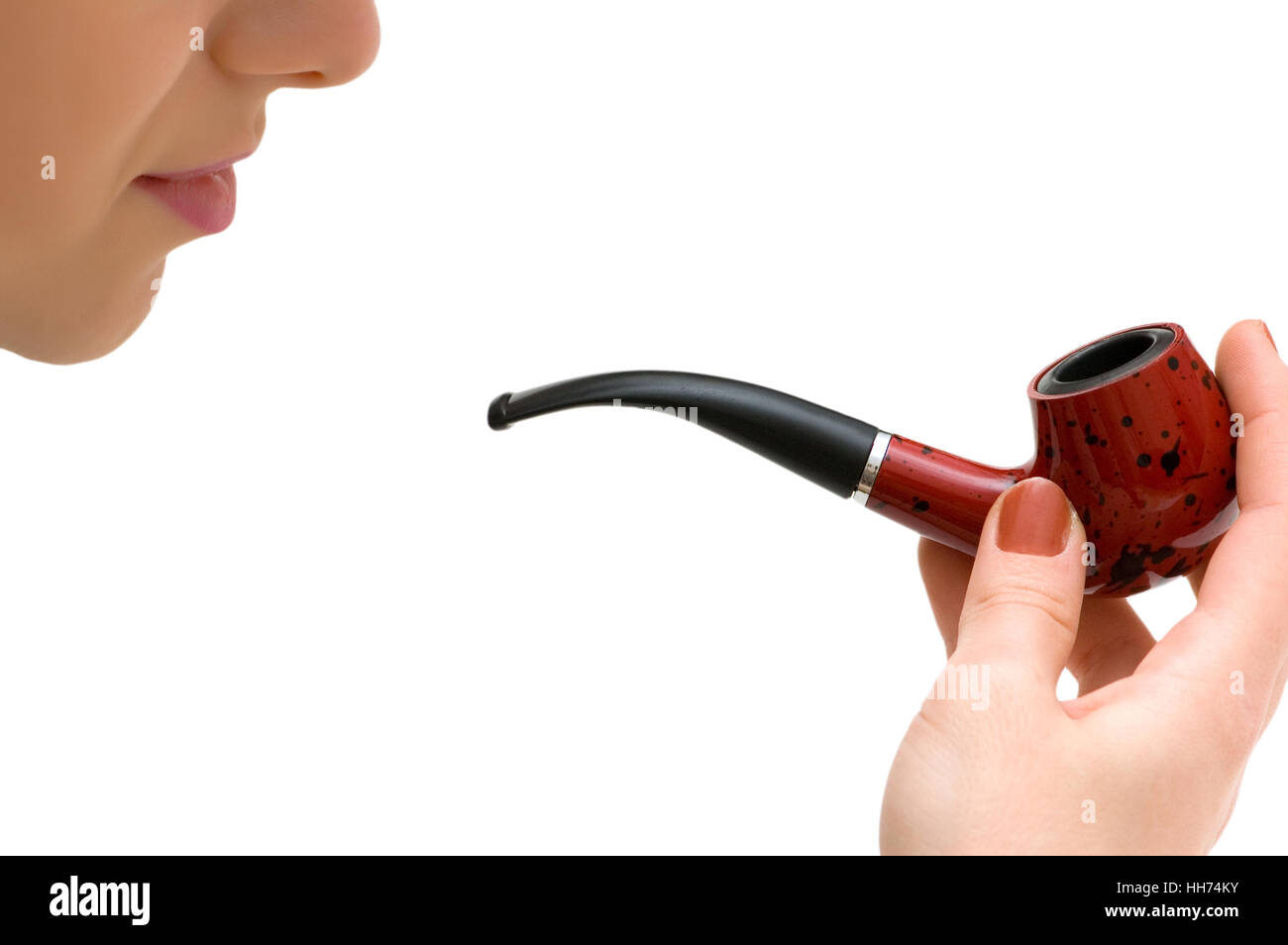 Hand and part of face with smoking pipe Stock Photo - Alamy