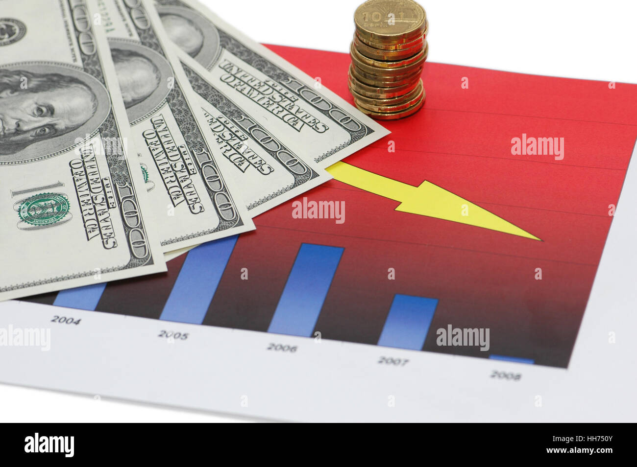 Bar charts and hundred dollar bank notes Stock Photo - Alamy