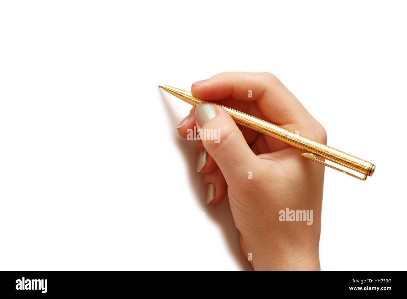 Hand holding pen isolated on white background Stock Photo - Alamy