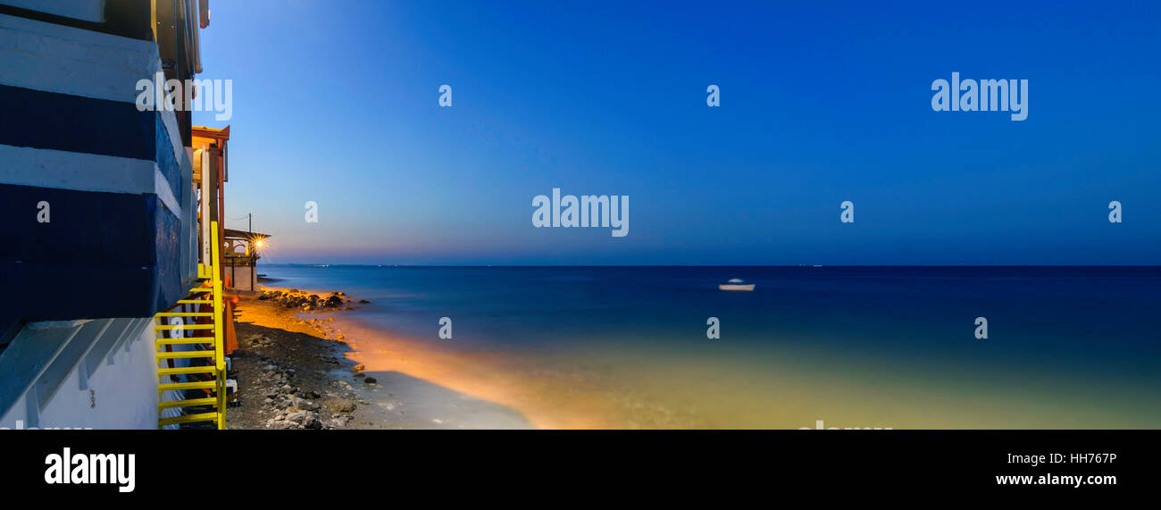 Night photograph, showing the beach of Plaka, Litochoro, in Greece ...