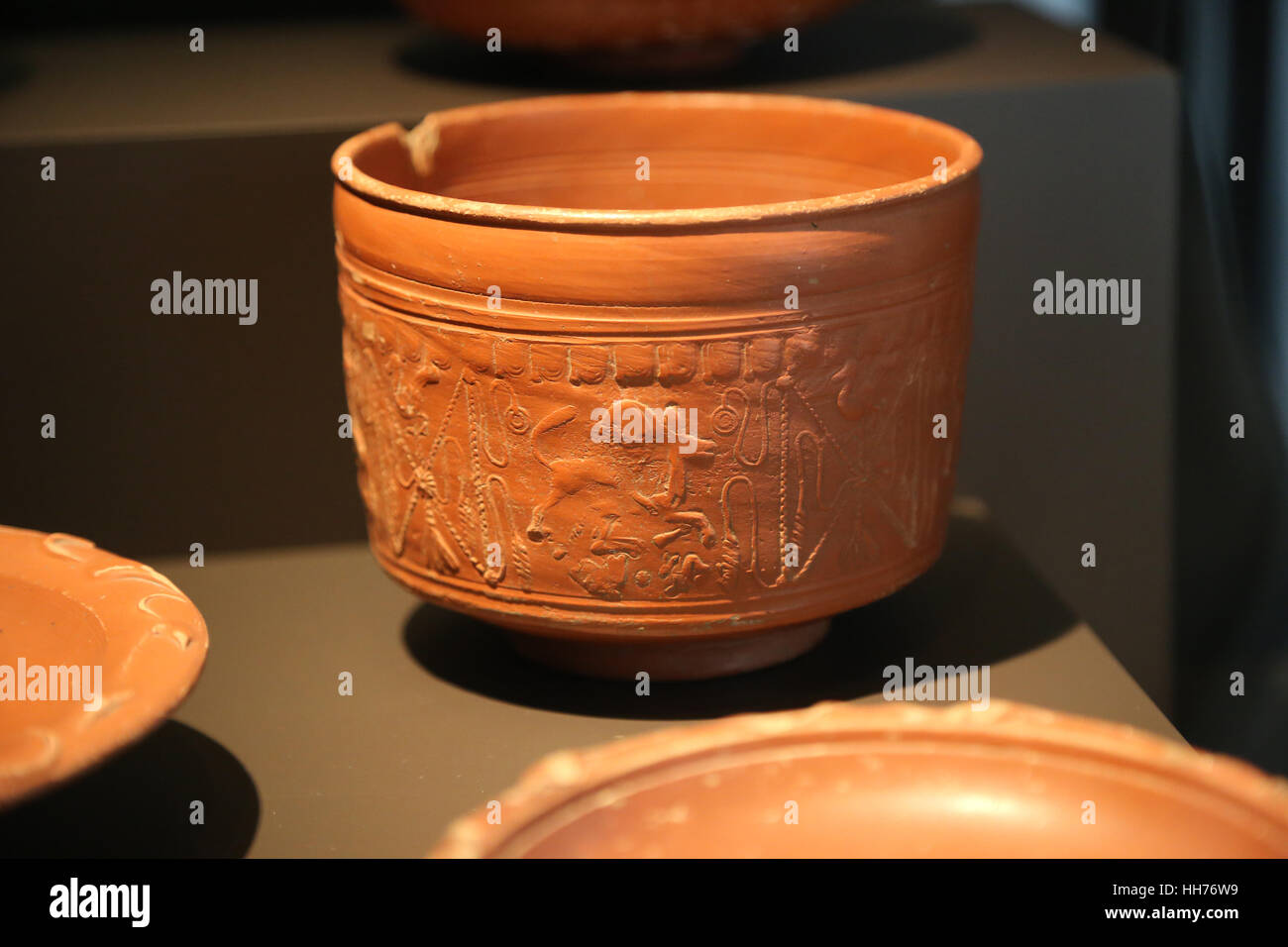 Roman red terra sigillata bowl with relief decoration. 1st century ...
