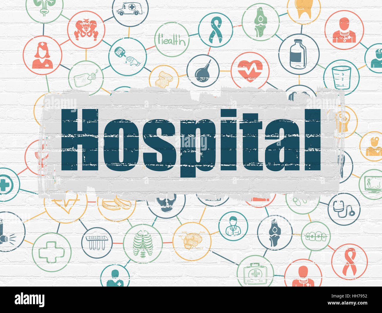 Healthcare concept: Hospital on wall background Stock Photo - Alamy