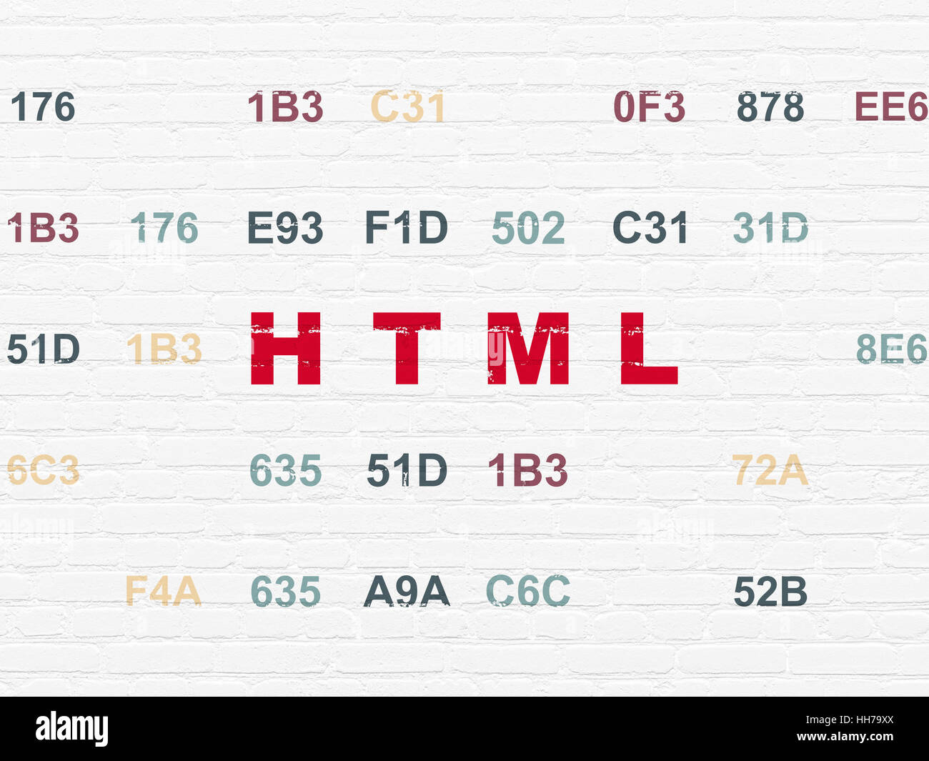 Database concept: Html on wall background Stock Photo - Alamy