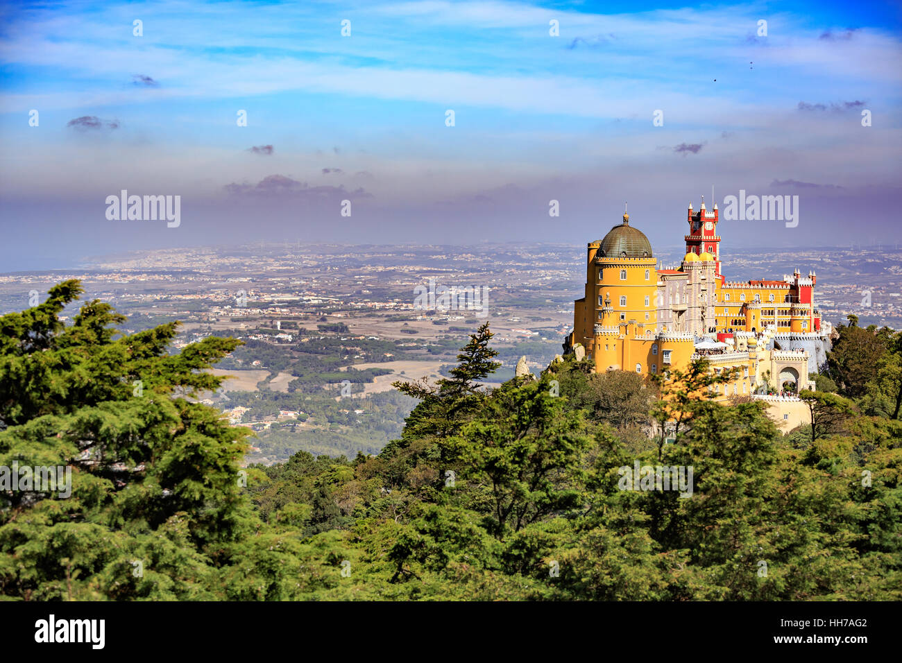 Pena Park with National Palace of Pena in Sintra, Portugal Stock Photo ...