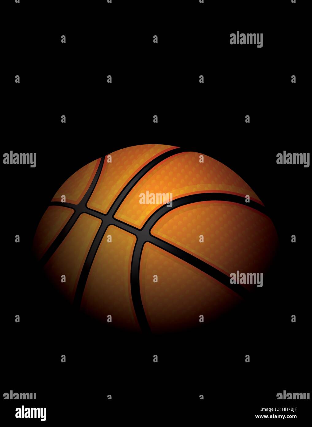 A realistic illustration of a basketball in dark shadows and harsh ...