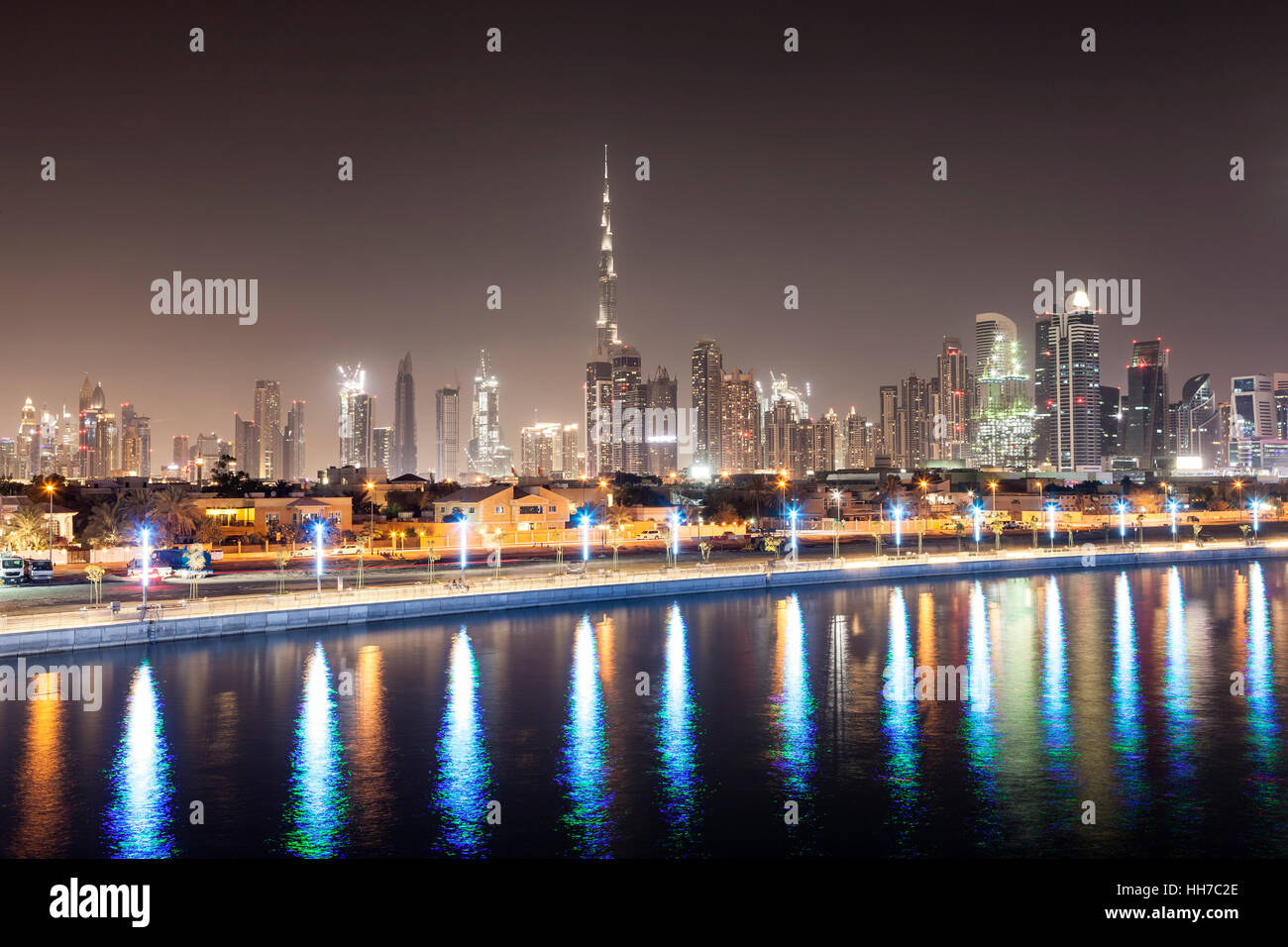 Skyline of Dubai city at night, United Arab Emirates Stock Photo - Alamy