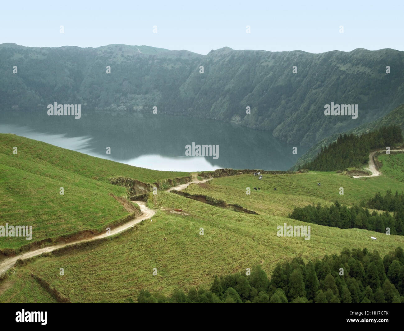 misty lakeside scenery at Sao Miguel Island, the biggest island of the ...