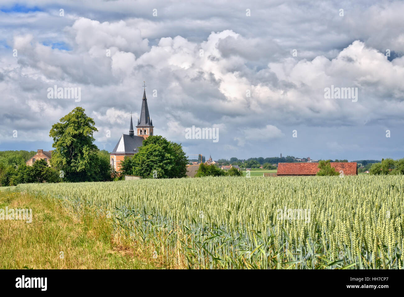 Agricultural landscape near Pepingen, Belgium with clouds before rain ...