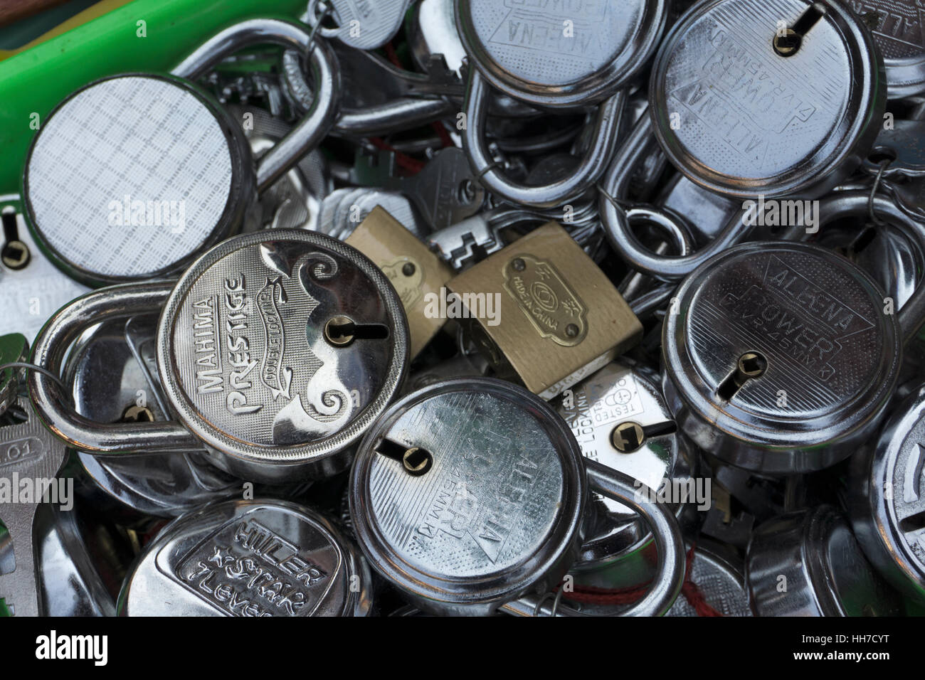 pile of padlocks for sale at mapusa market goa india Stock Photo - Alamy