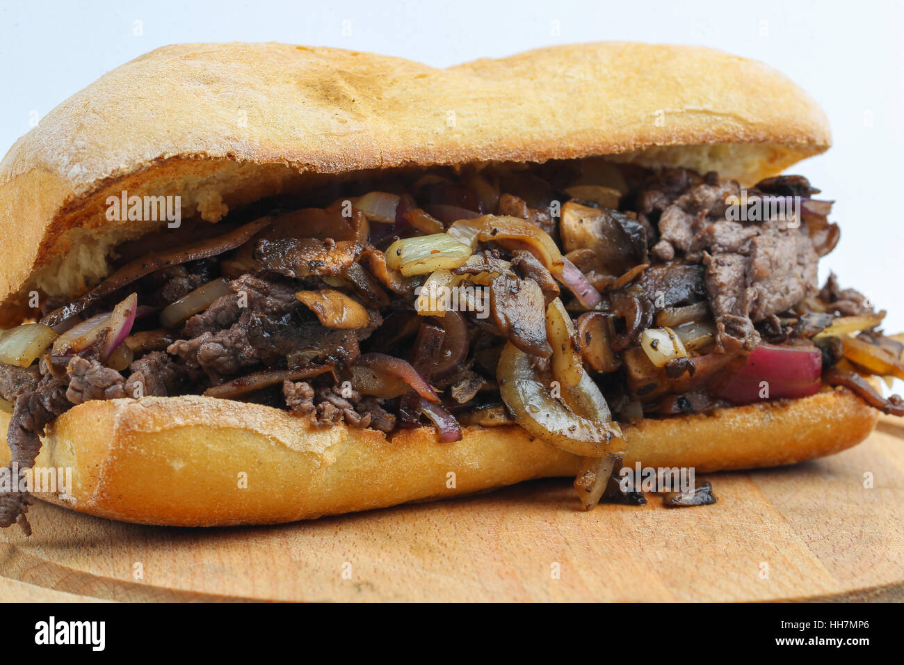 Tasty beef steak onion mushroom sandwich in a ciabatta Stock Photo - Alamy