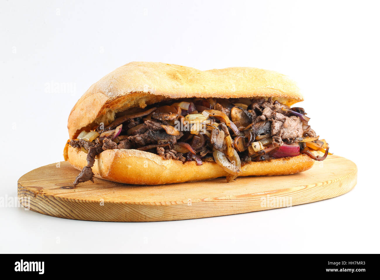 Tasty beef steak onion mushroom sandwich in a ciabatta Stock Photo - Alamy