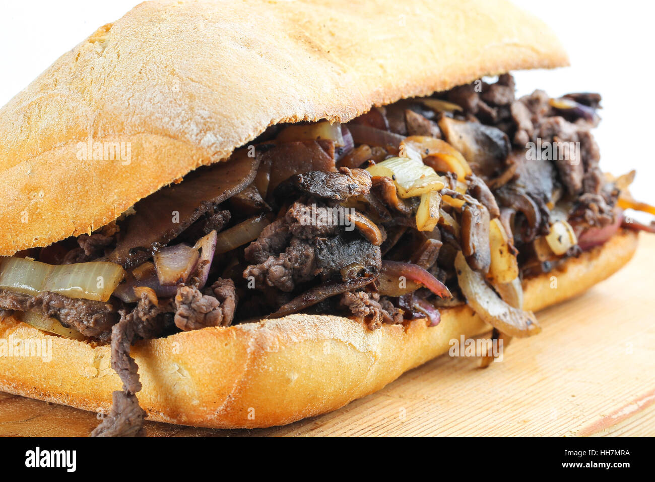 Tasty beef steak onion mushroom sandwich in a ciabatta Stock Photo - Alamy