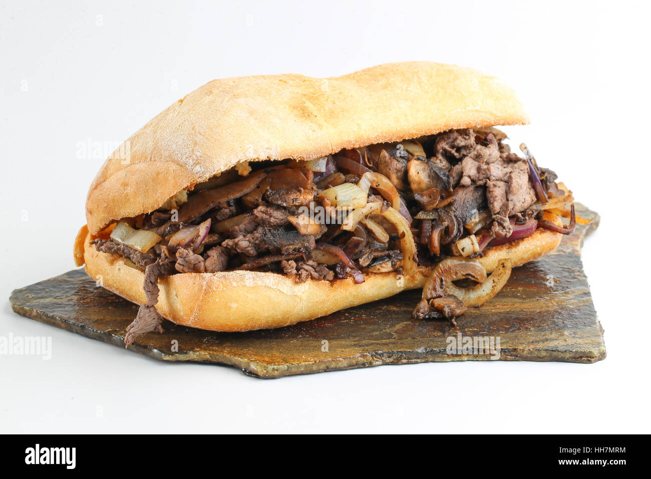 Tasty beef steak onion mushroom sandwich in a ciabatta Stock Photo - Alamy