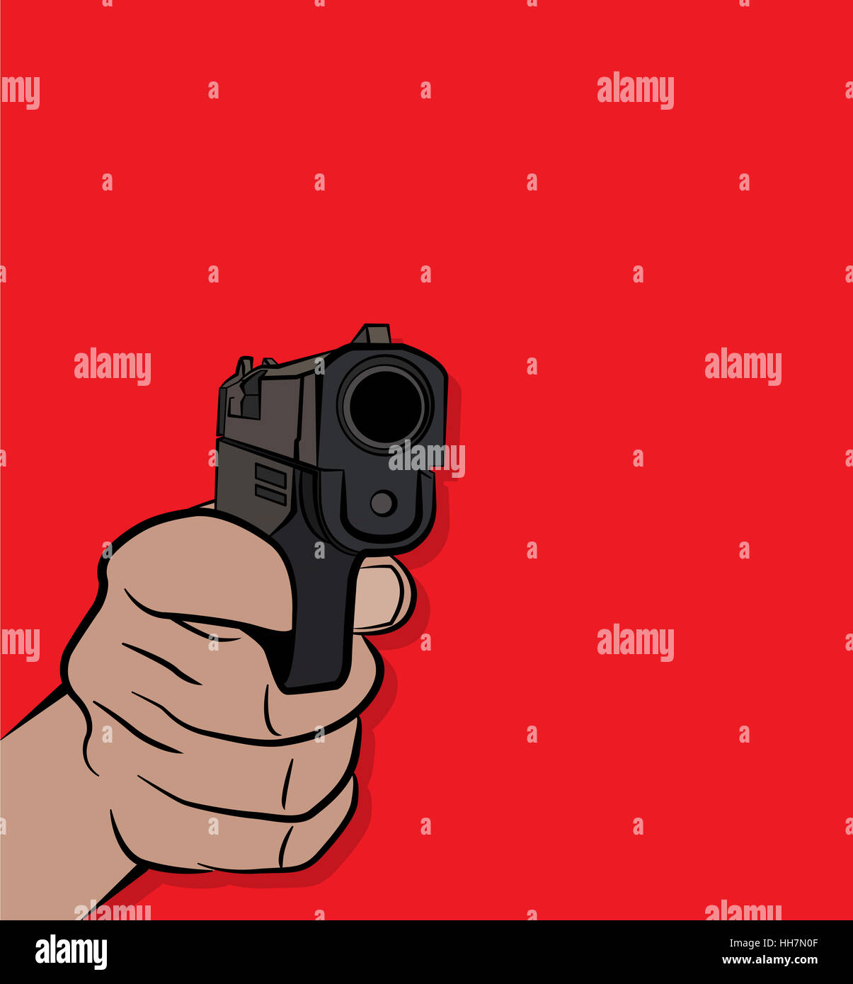 A person pulling the trigger on a pistol handgun illustration. Vector ...