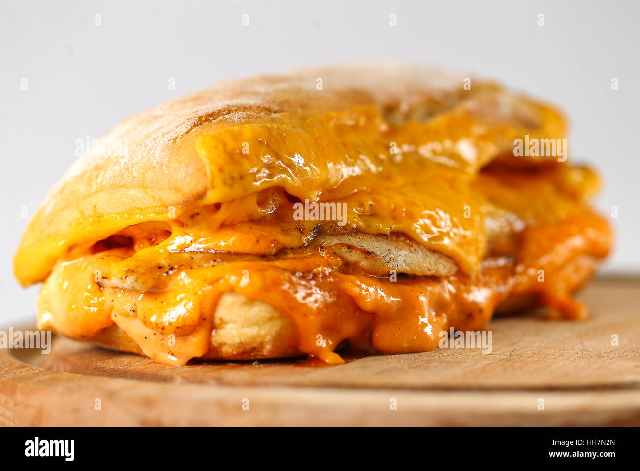 Tasty chicken steak sandwich in a ciabatta with cheddar cheese and ...