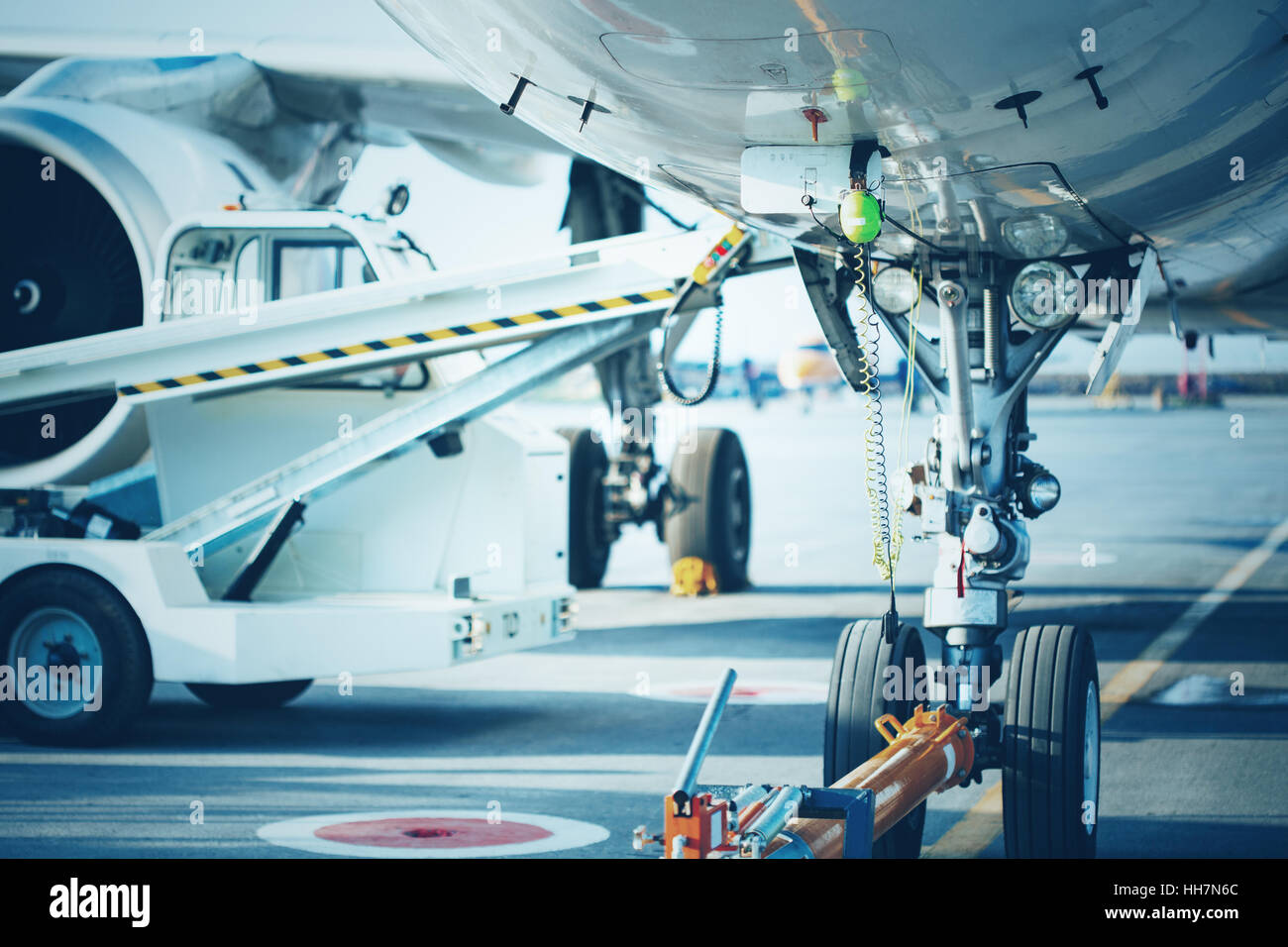 Preflight service, aircraft maintenance in the airport before departure ...