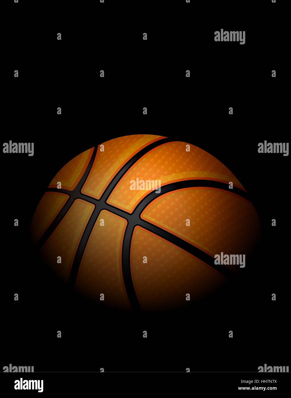 A realistic illustration of a basketball in dark shadows and harsh ...