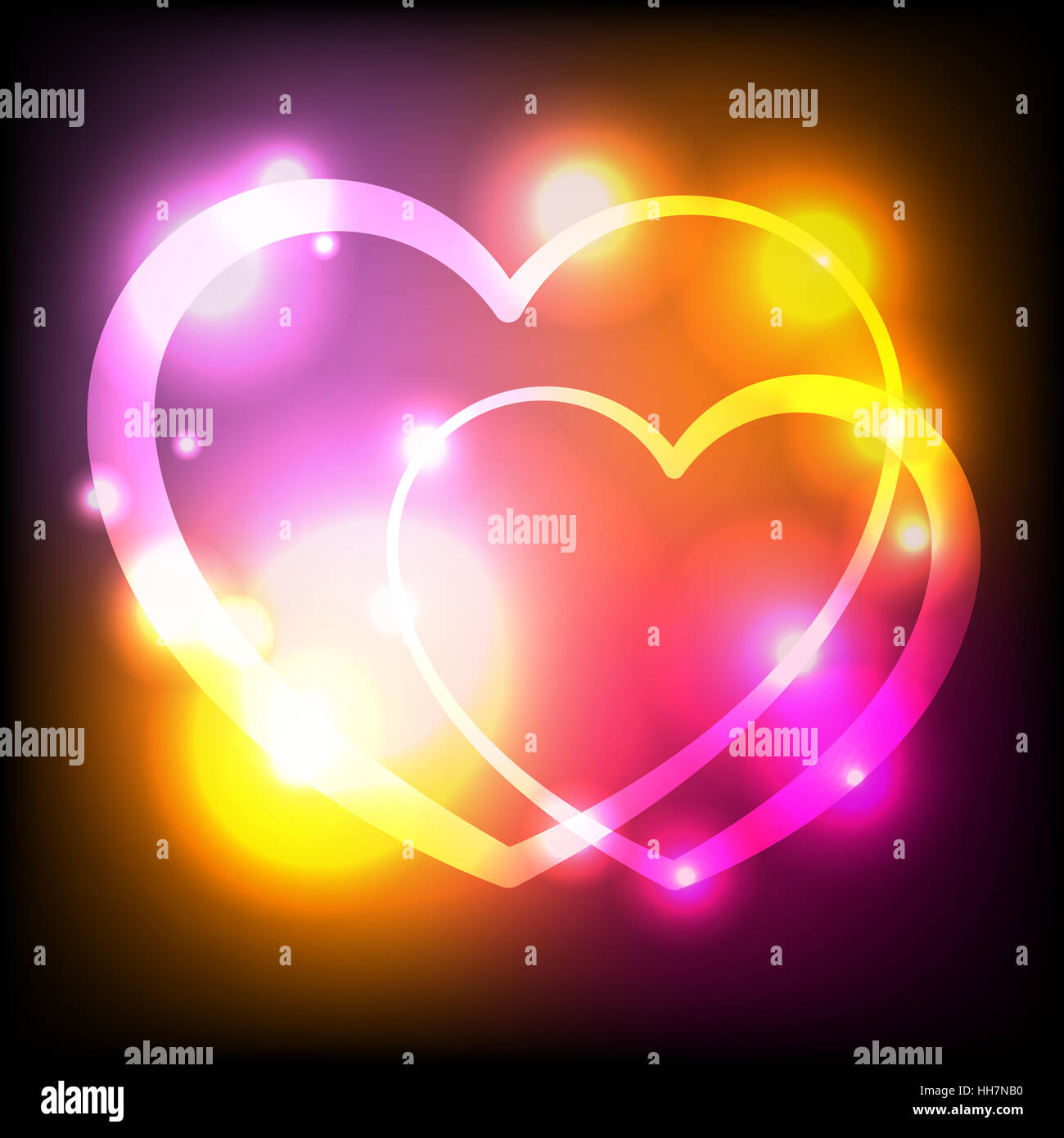 An abstract illustration of two interlocked hearts with glowing lights ...