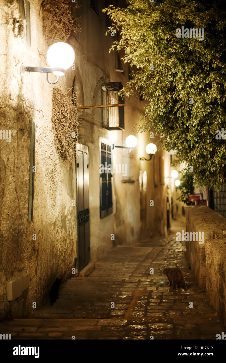 Old town Jaffa street in the evening. Israel, Tel-Aviv Yaffo Stock ...