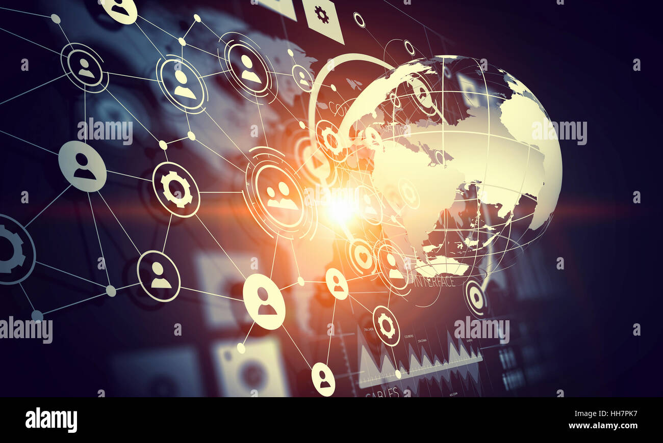 Global social media concept with technology planet and connection lines ...