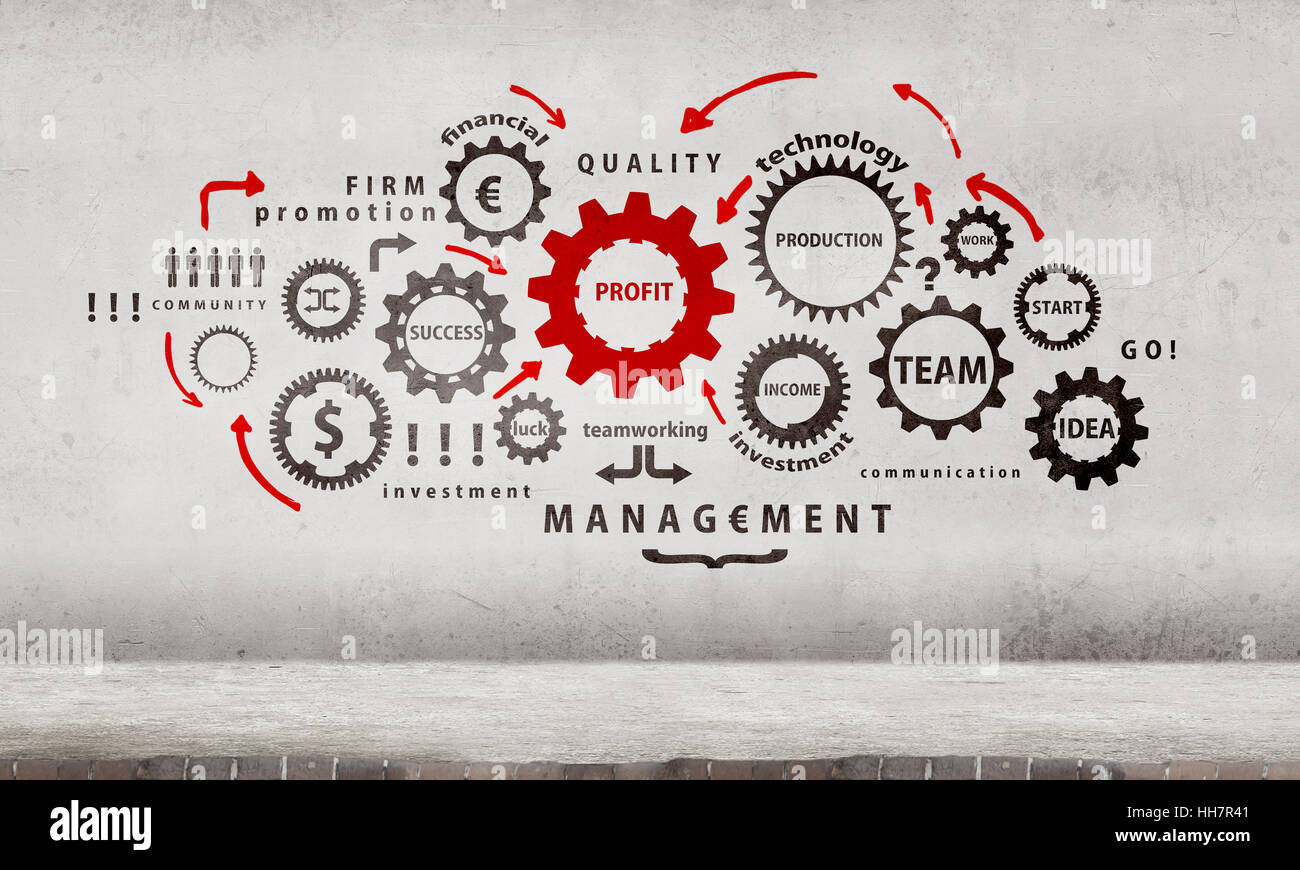 Abstract background with connected gears and icons for teamwork ...