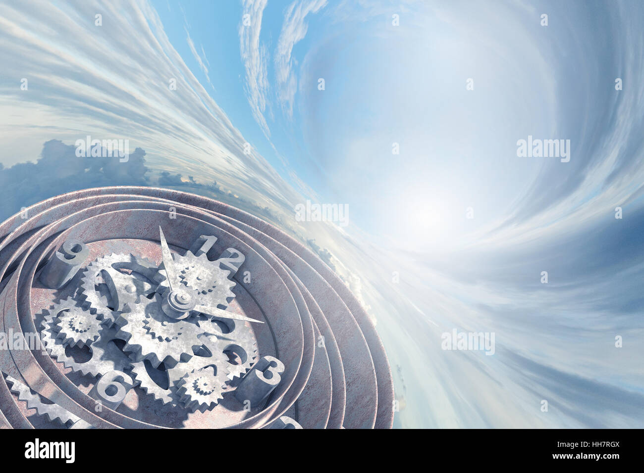 Time concept image with old clock mechanism against nature background ...