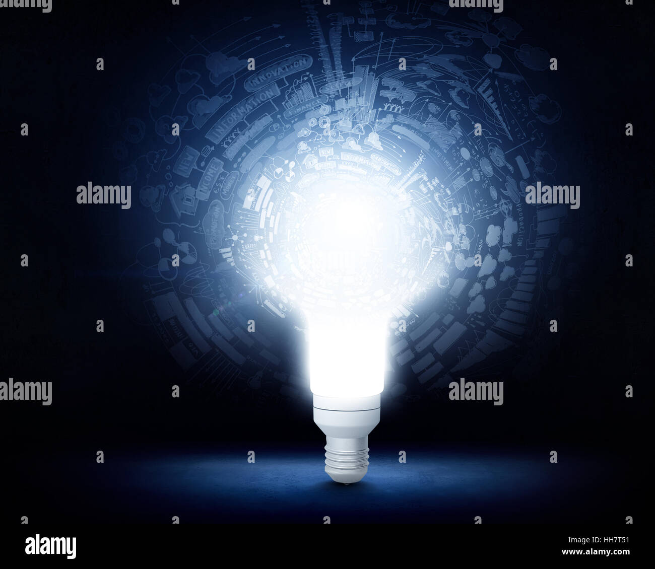 Conceptual image of electric bulb against blue background Stock Photo ...