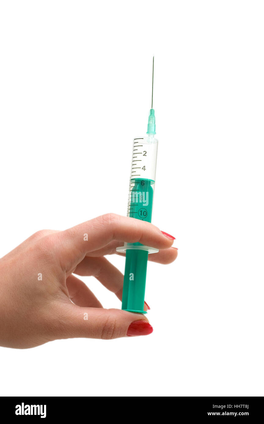 Hand holding syringe isolated on the white Stock Photo - Alamy