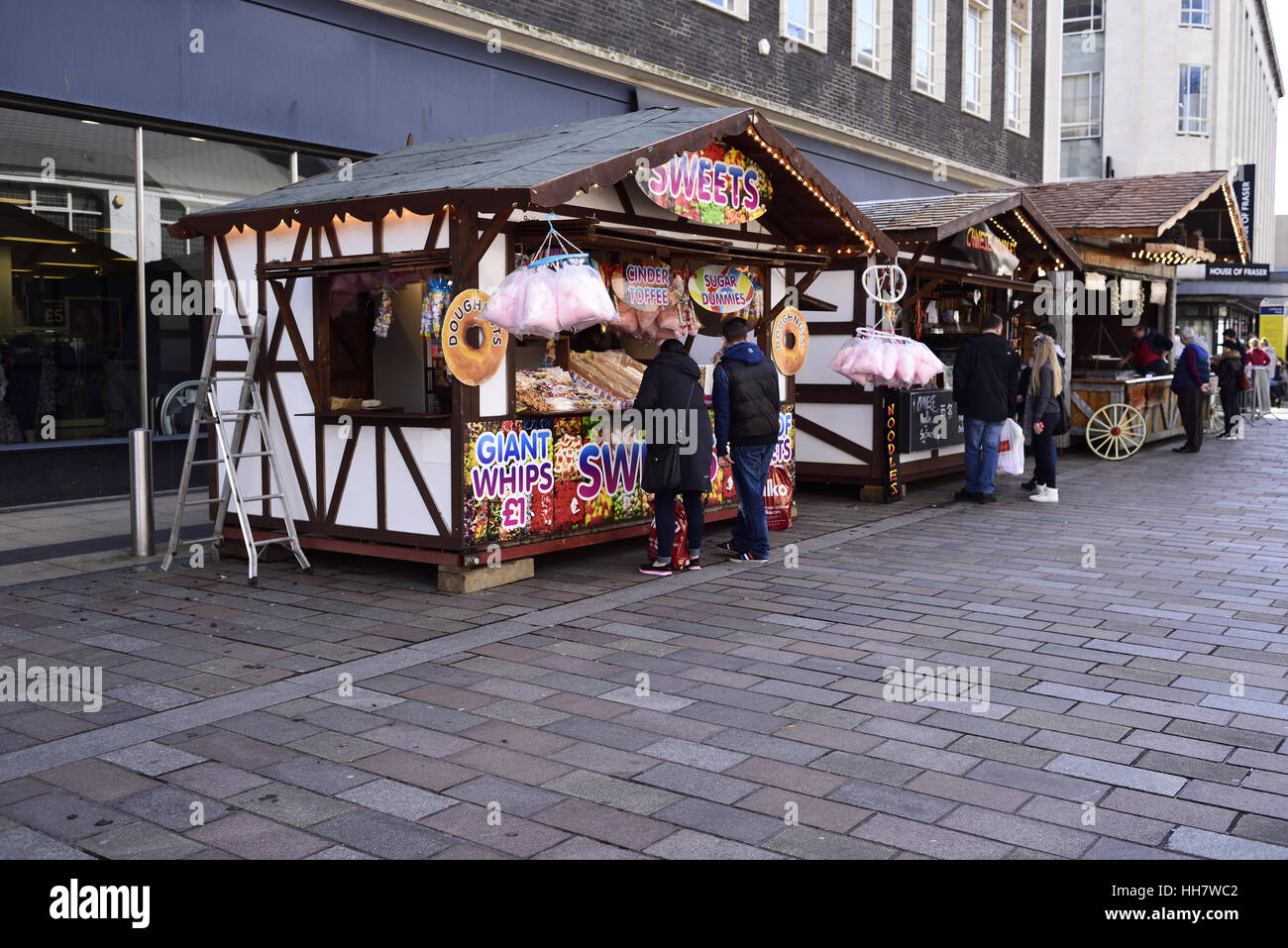 Sweet stall in Middlesbrough town centre on pedestrian precinct Stock ...